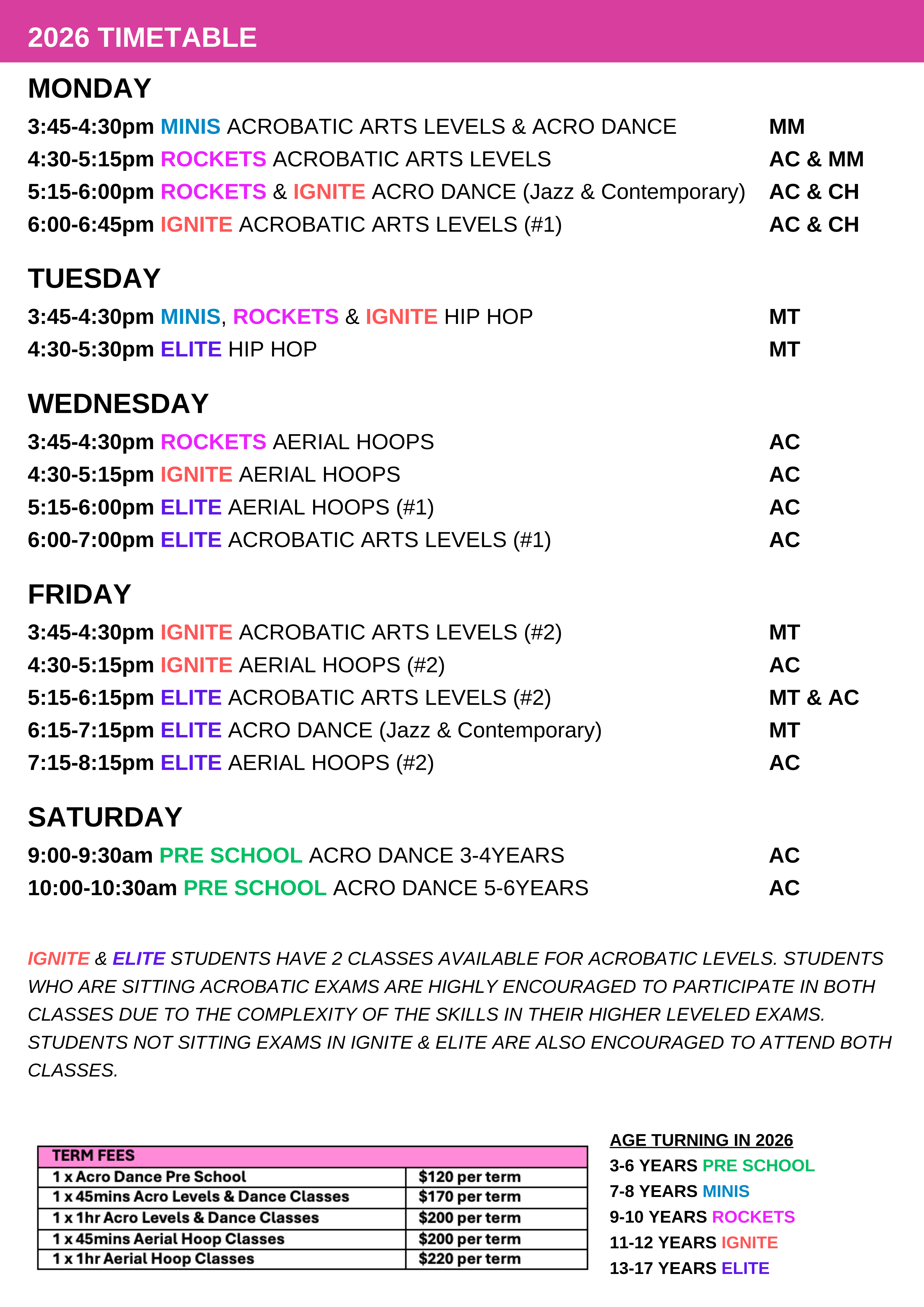 TIMETABLE & FEE STRUCTURE – Acro Fusion
